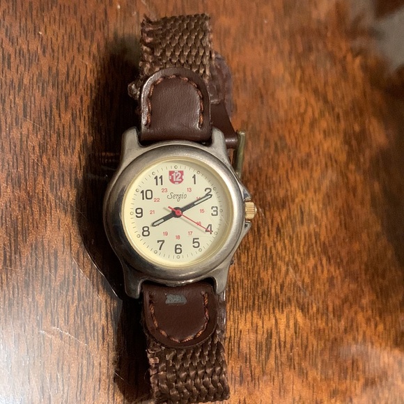 Accessories | Vintage Sergio Watch Nylon Brown Buckle Strap 198s Analog ...